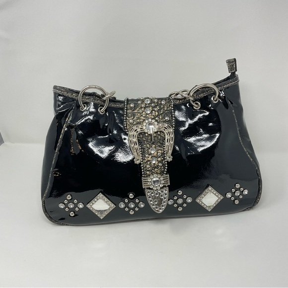 Bags | Western Buckle Purse Black With Silver Studs And Glass Stones ...